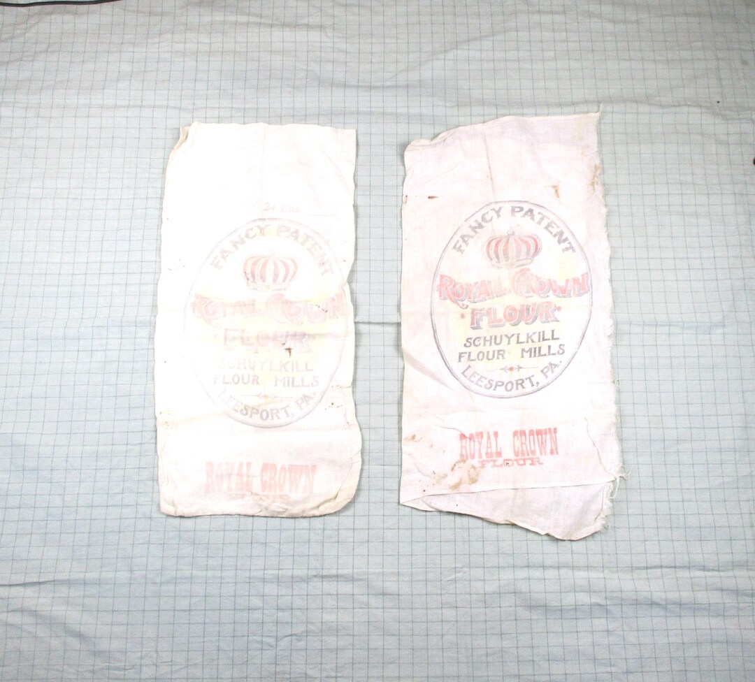 2 Faded Cotton Sacks or Tea Towels, Royal Crown Schuylkill Flour Mills ...