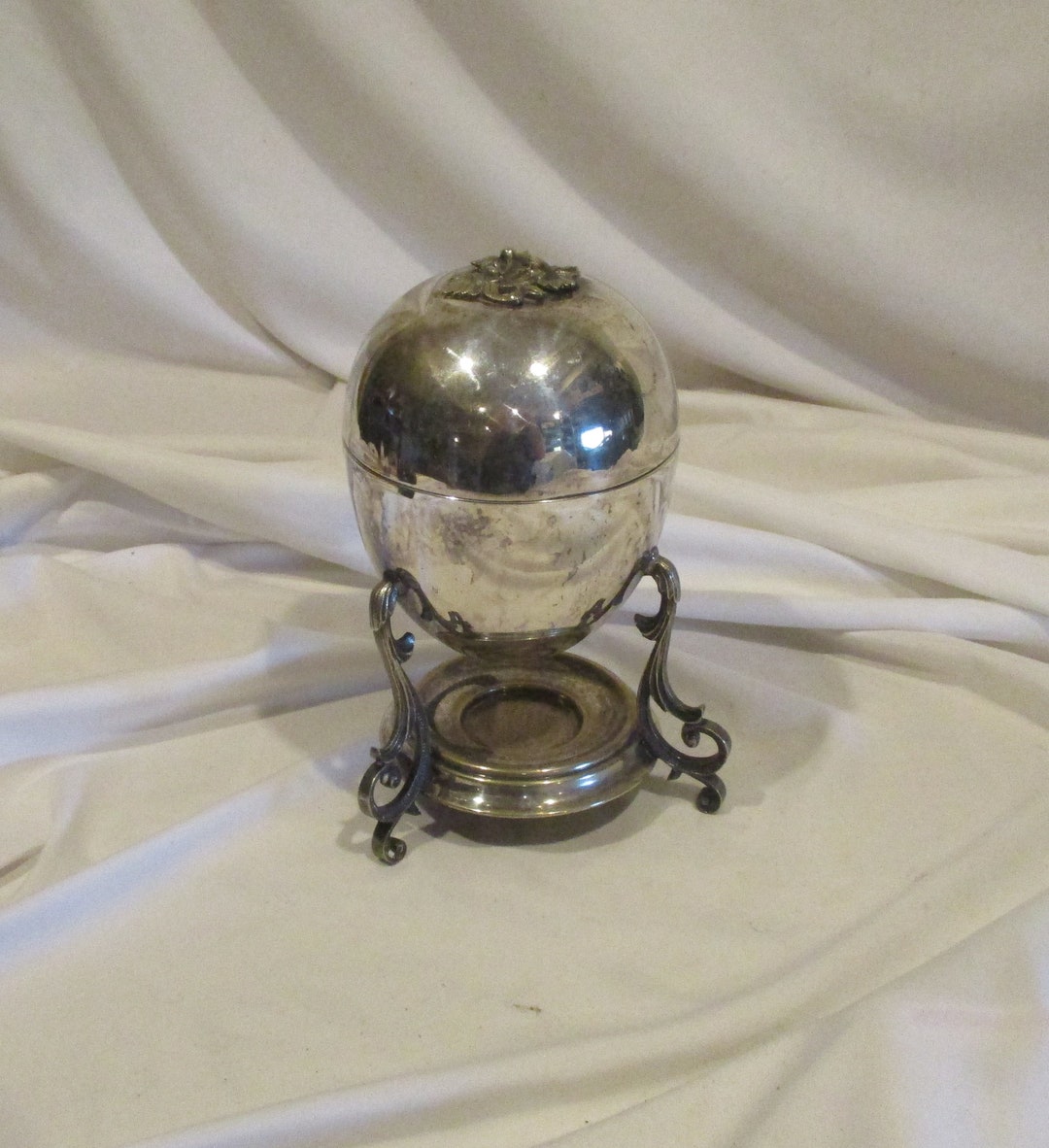 Silver Metal Footed Round Egg Coddling Dish, Downton Abbey Edwardian or ...