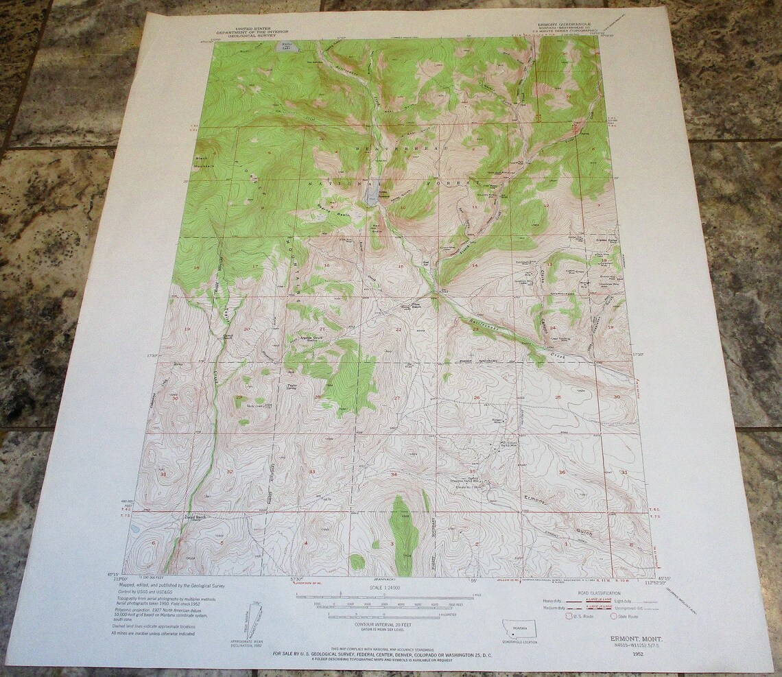 1952 Montana Vintage Topographical Map Ermont Quadrangle - Etsy
