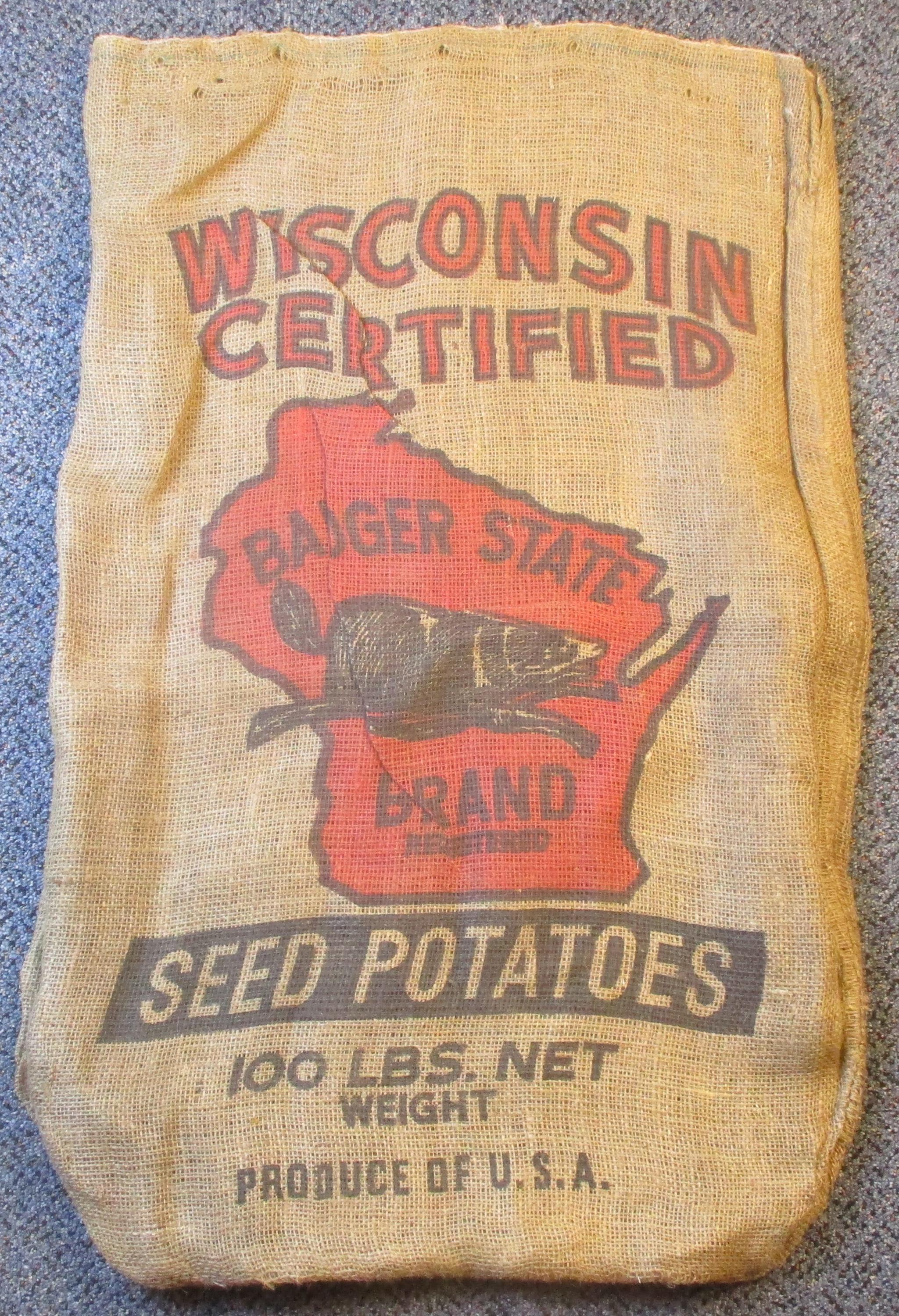 Burlap Sack, Wisconsin Badger State Brand Potato Sack, Vintage Farm ...