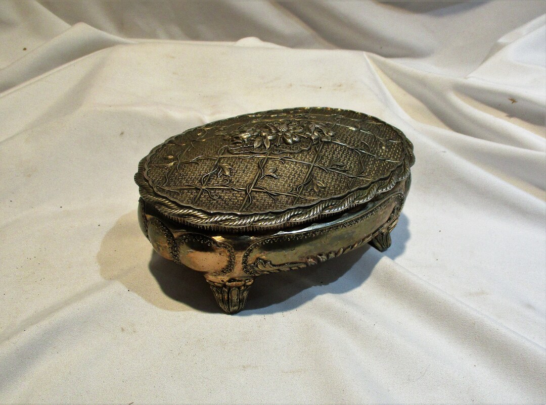 Vintage Silver Rococo Jewelry Box: Floral Trellis Trinket Casket - Etsy