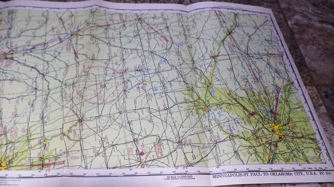 Flight Chart 1948 Vintage Pilot's Map Minneapolis to - Etsy