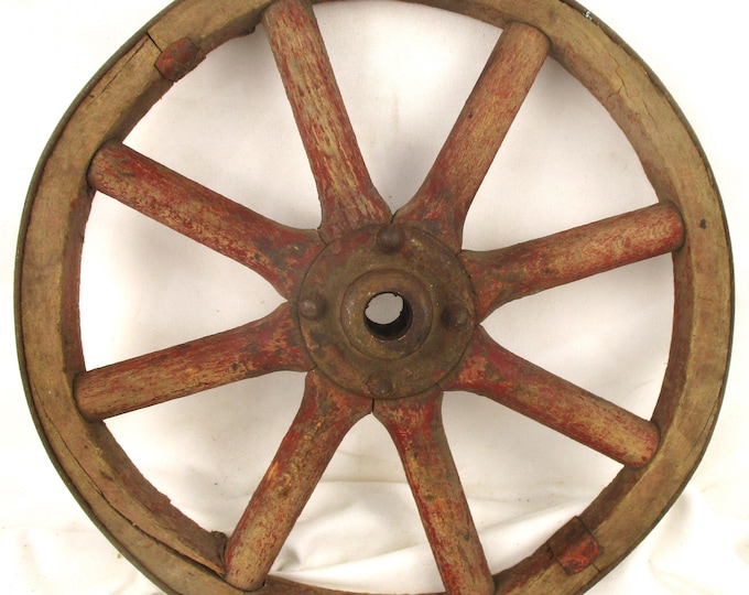 Cart Wheel, Old Metal Rim With 8 Wood Spokes, Carriage or Wagon or Cart ...