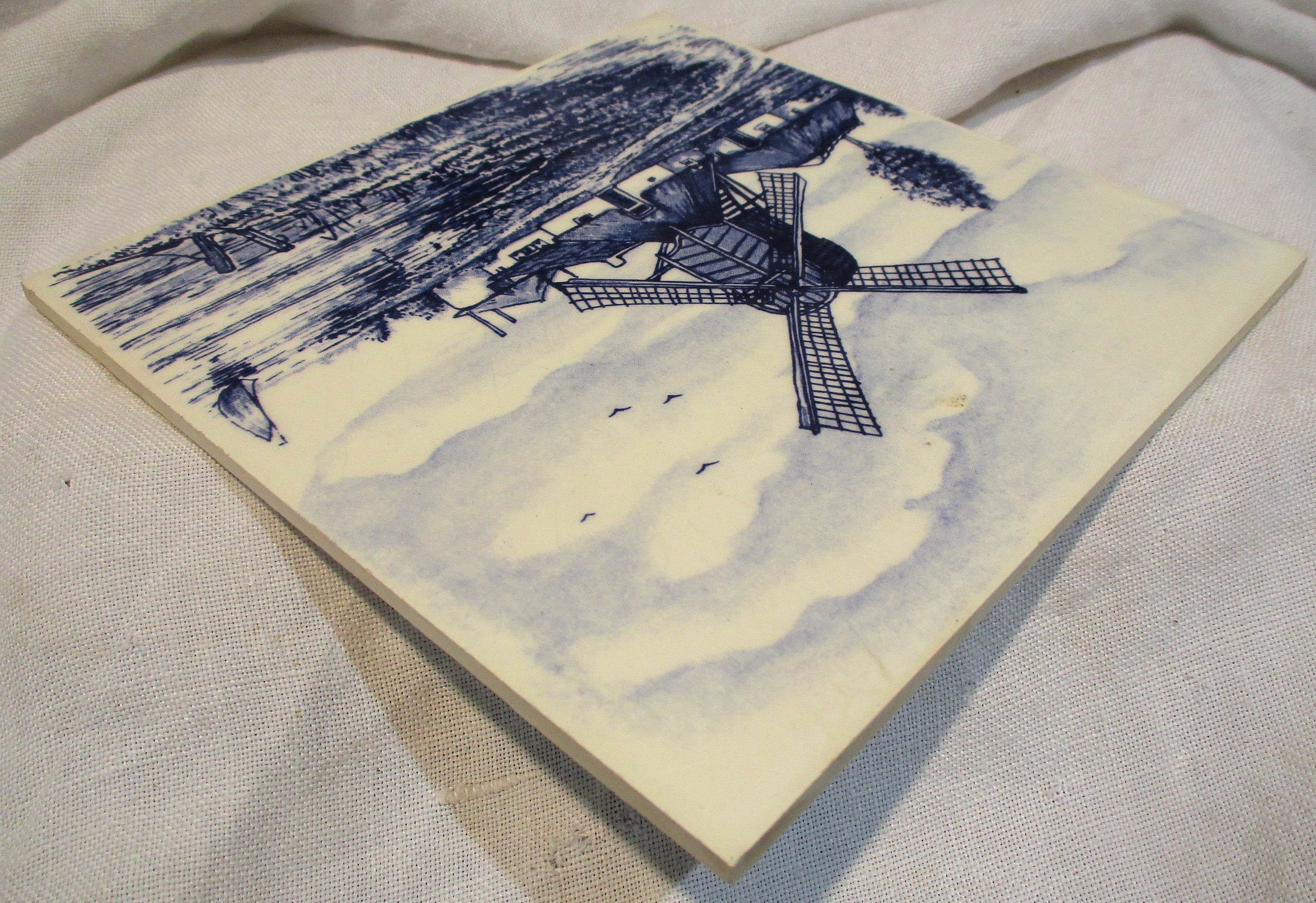 Delft Style Tile German Blue and White Sailboat and Windmills | Etsy