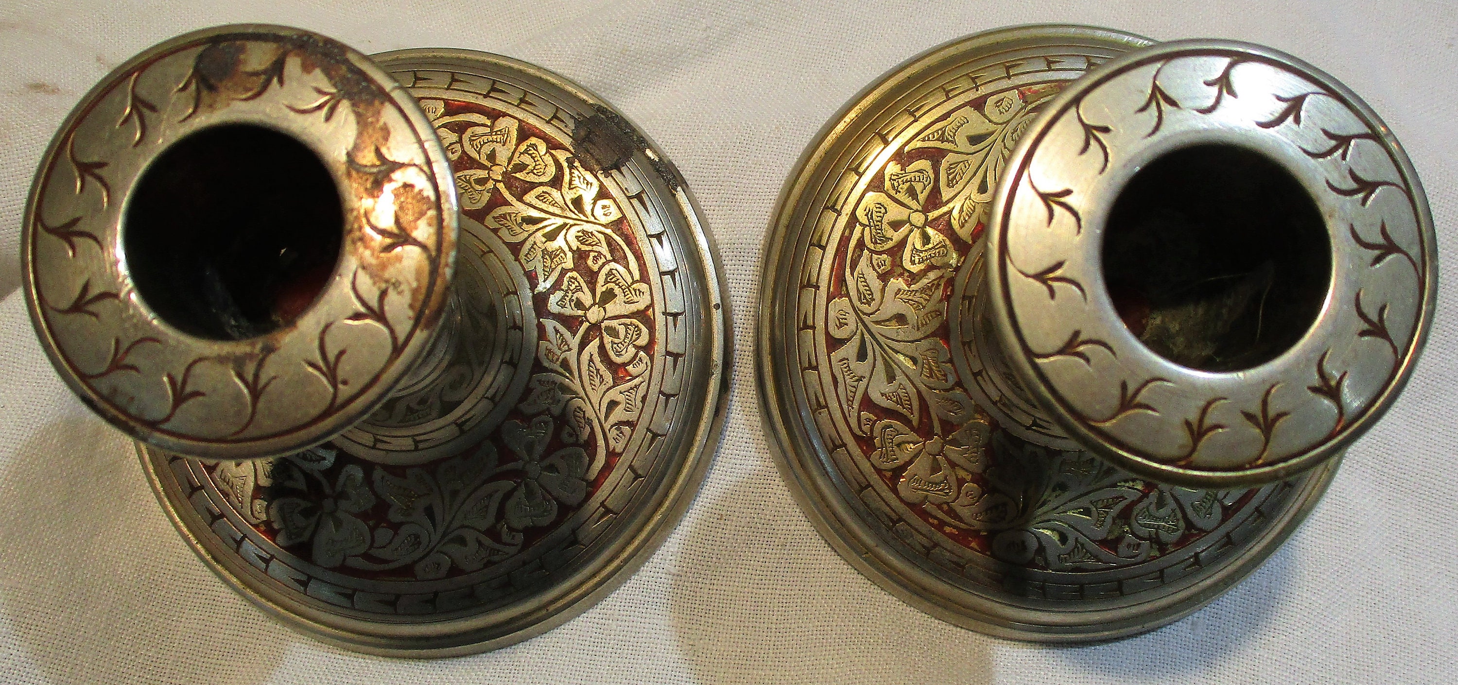 Pair of Candlesticks Vintage Antique Silver and Red Candle | Etsy