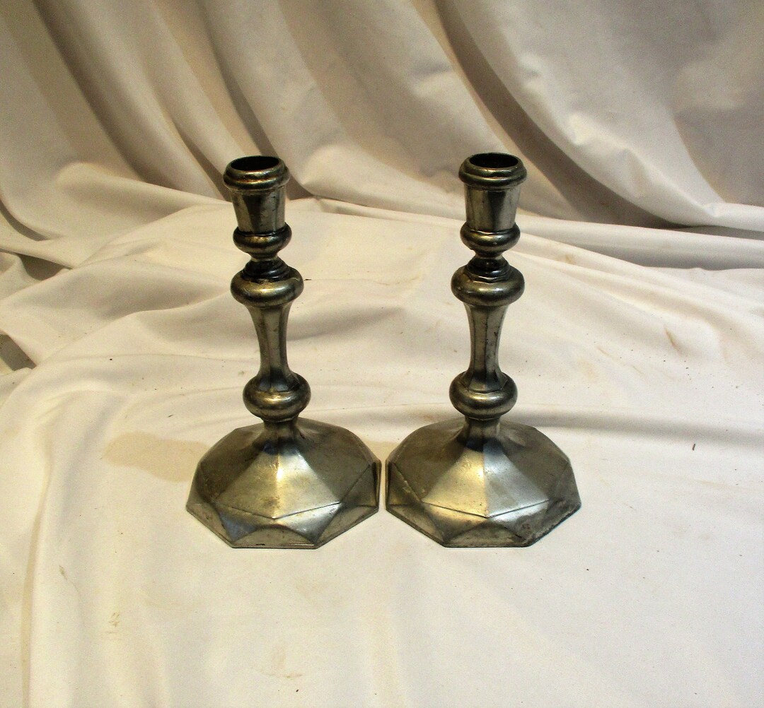 Pewter Candlesticks, Vintage Pair, Hallmarked Williamsburg Steiff ...