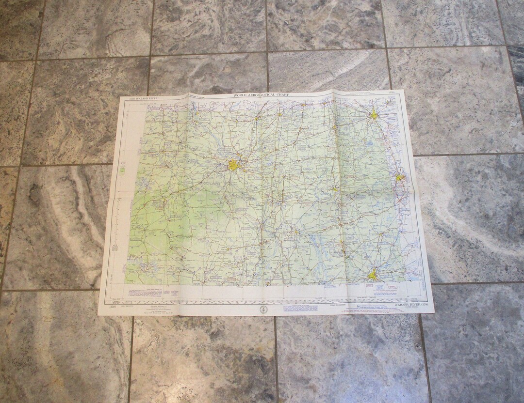 1966 Mapa aeronáutico, Mapa del piloto vintage, Missouri, Indiana ...