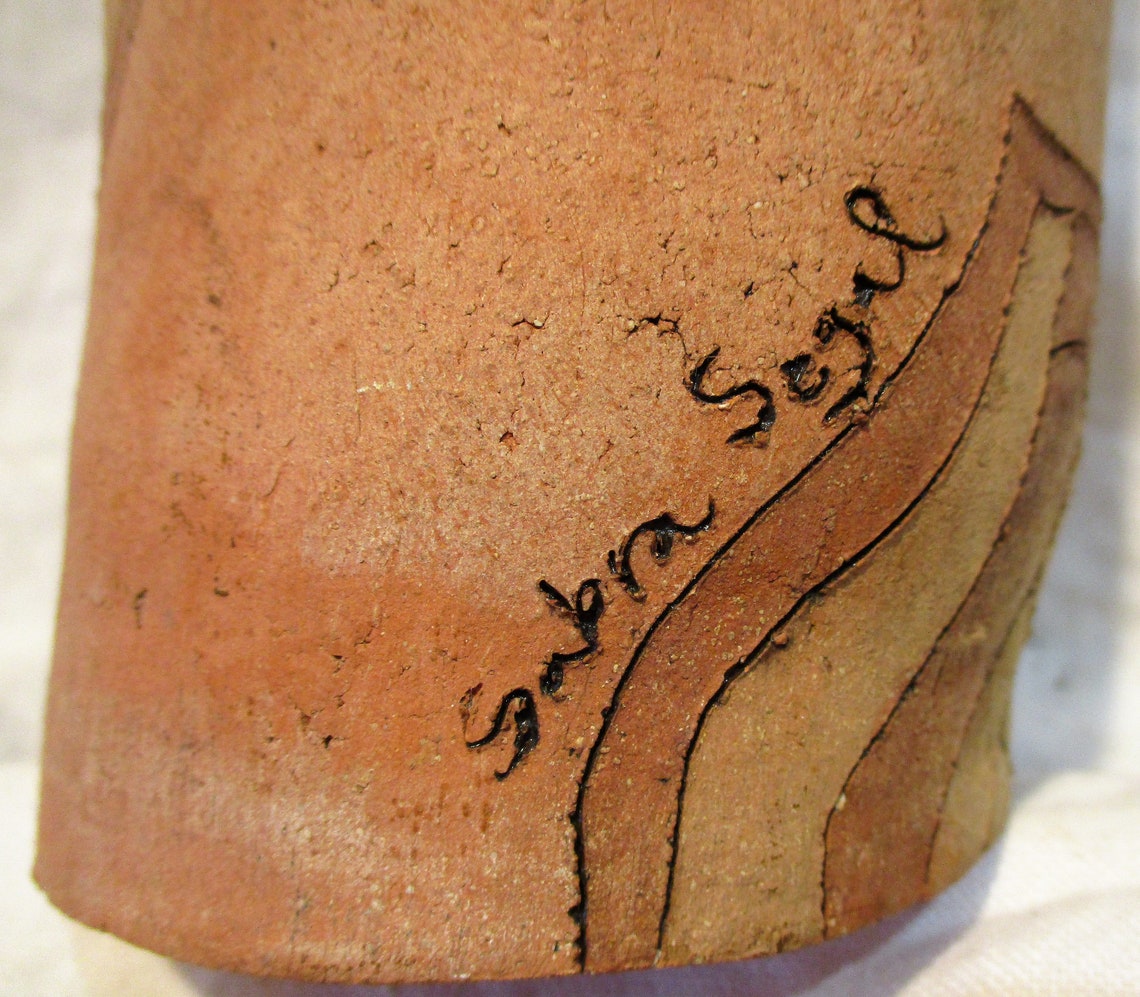 Sabra Segal Signed Vase Etched Pottery Vase Free Form - Etsy
