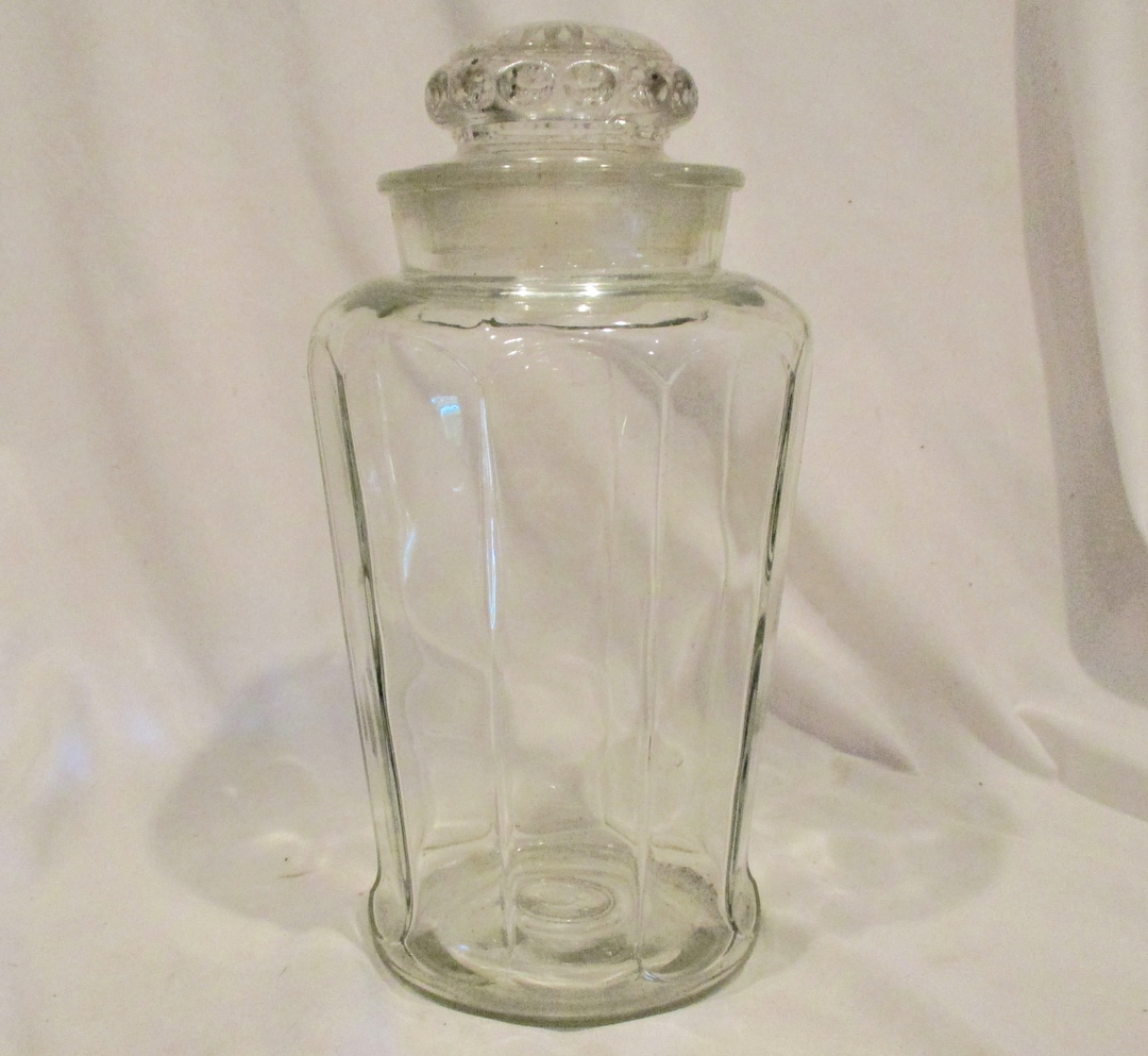1920s Large Candy Store Jar, Old Clear Glass Lidded Container, Canister ...