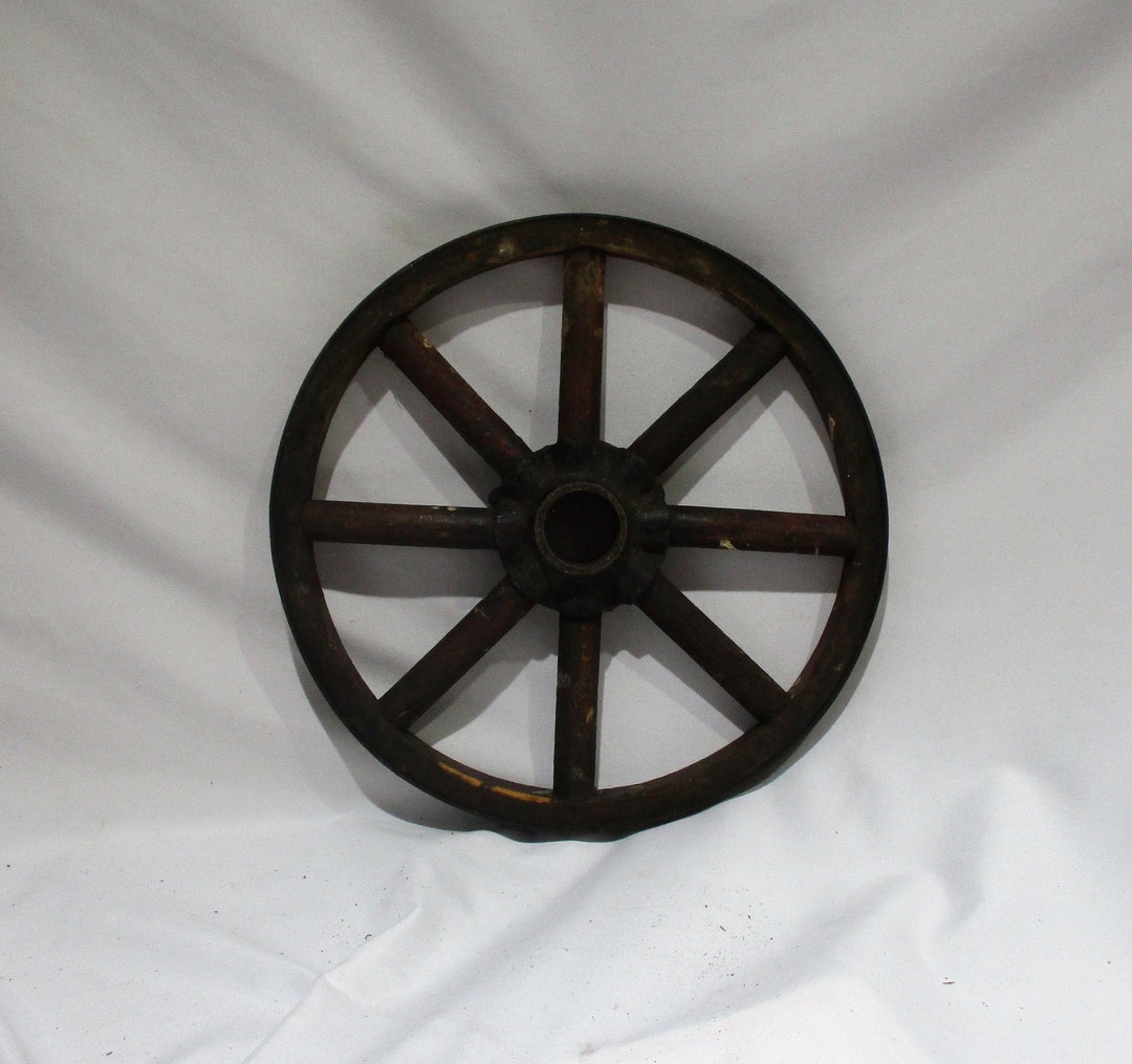 Cart Wheel, Old Metal Rim With Wood Spokes, Carriage or Wagon or Cart ...