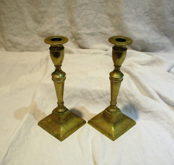 Brass Candlesticks Pair of Old Colonial Candlesticks Vintage | Etsy