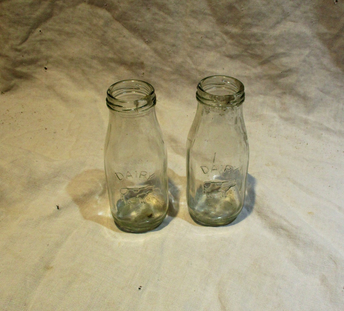 Dairy Bottles Embossed Cow Milk Bottles Vintage Glass Farm - Etsy