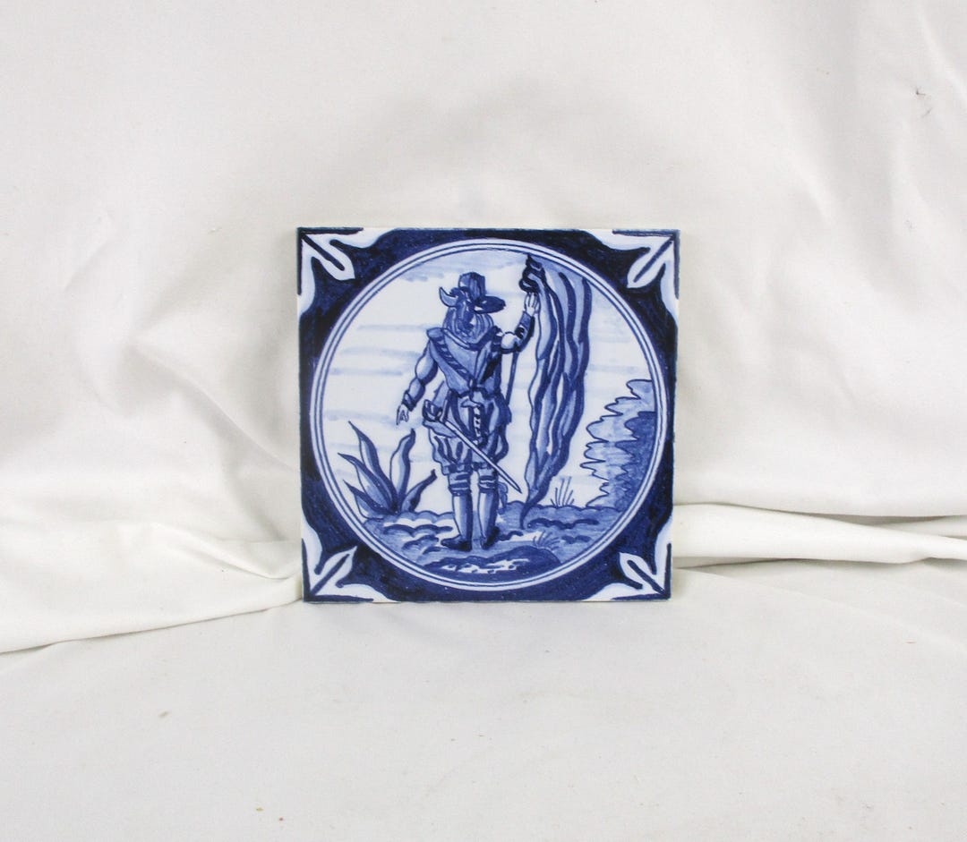 Delft Tile, Vintage Blue & White, Hand Painted Soldier With Sword and ...