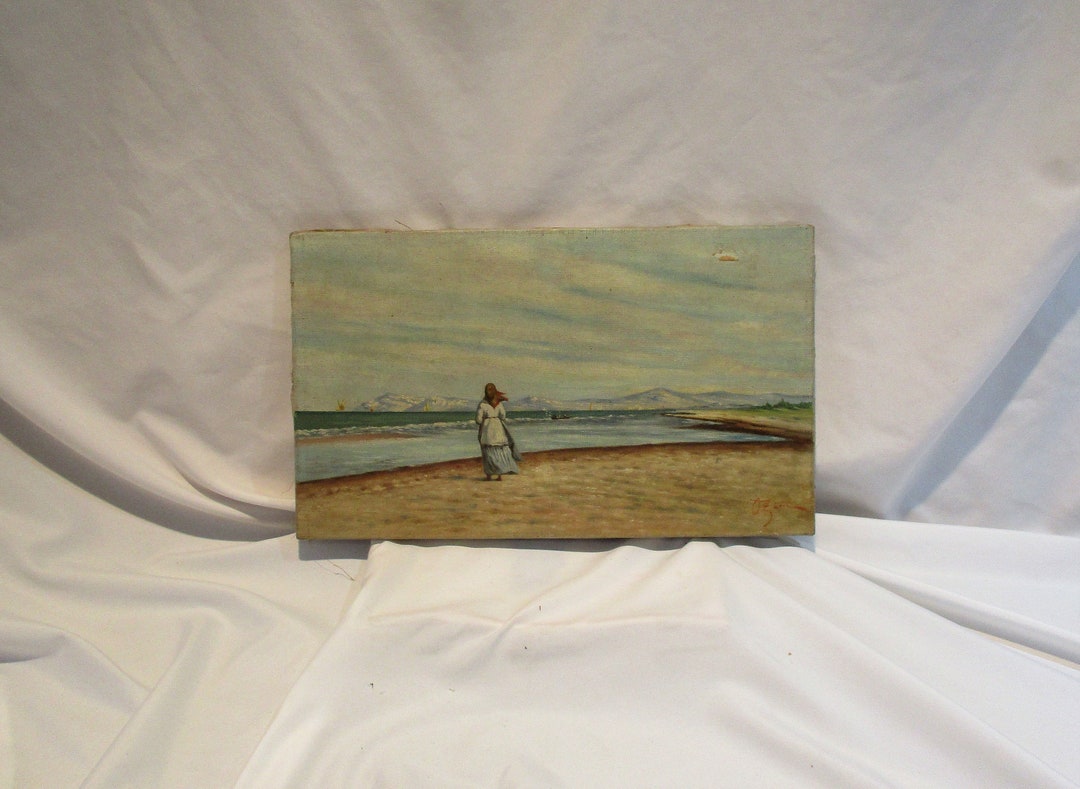Original Oil Landscape Painting, Signed, Wistful Seashore Scene, 19th ...