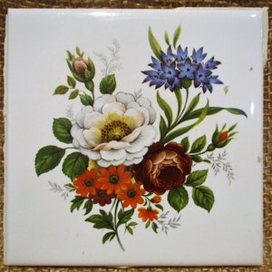 Ceramic Tiles, Vintage Folk Art, German Floral or Flower Tiles, Set of ...