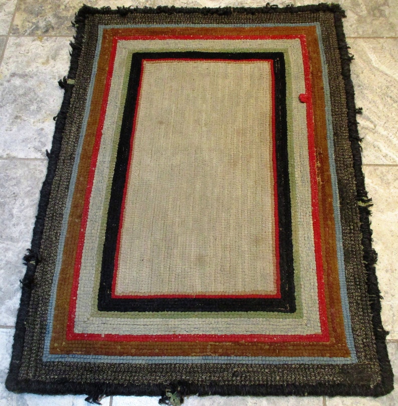 Hooked Rug Concentric Rectangles Vintage Hand Made Carpet - Etsy