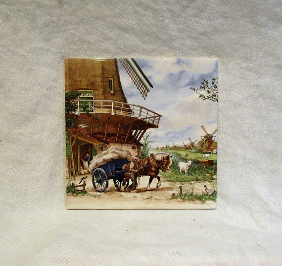 Delft Tile Polychrome Windmill Tile Dutch Flour Mill and | Etsy