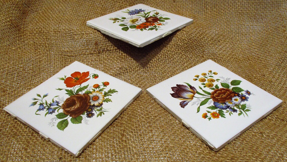 Ceramic Tiles Vintage Folk Art German Floral or Flower | Etsy