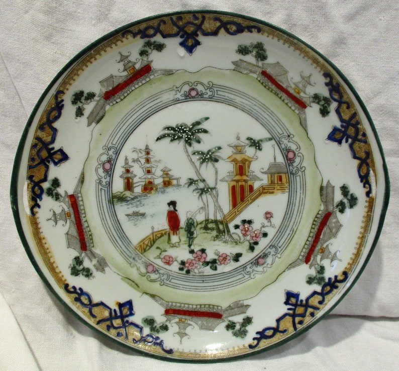 Serving Plate Hand Painted Antique Japanese Pagoda Scene - Etsy