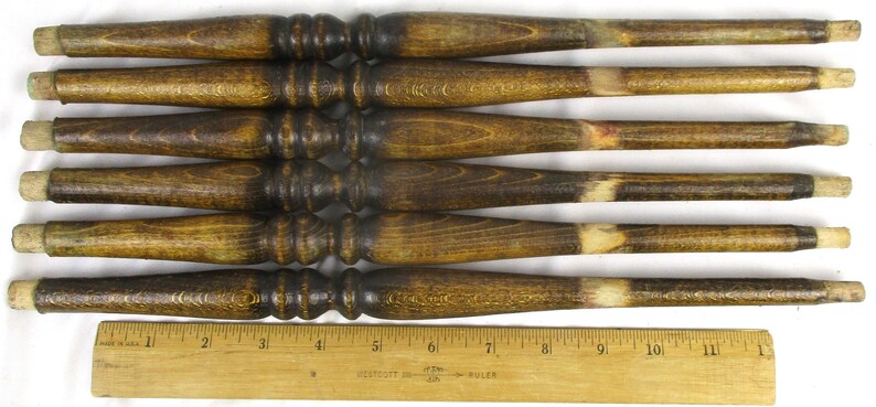 6 Spindles, Furniture Fragments, Hand Turned Stretchers, Vintage ...