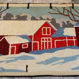 Hooked Rug, Vintage Hand Made Carpet, Winter Barn and Farm Scene - Etsy