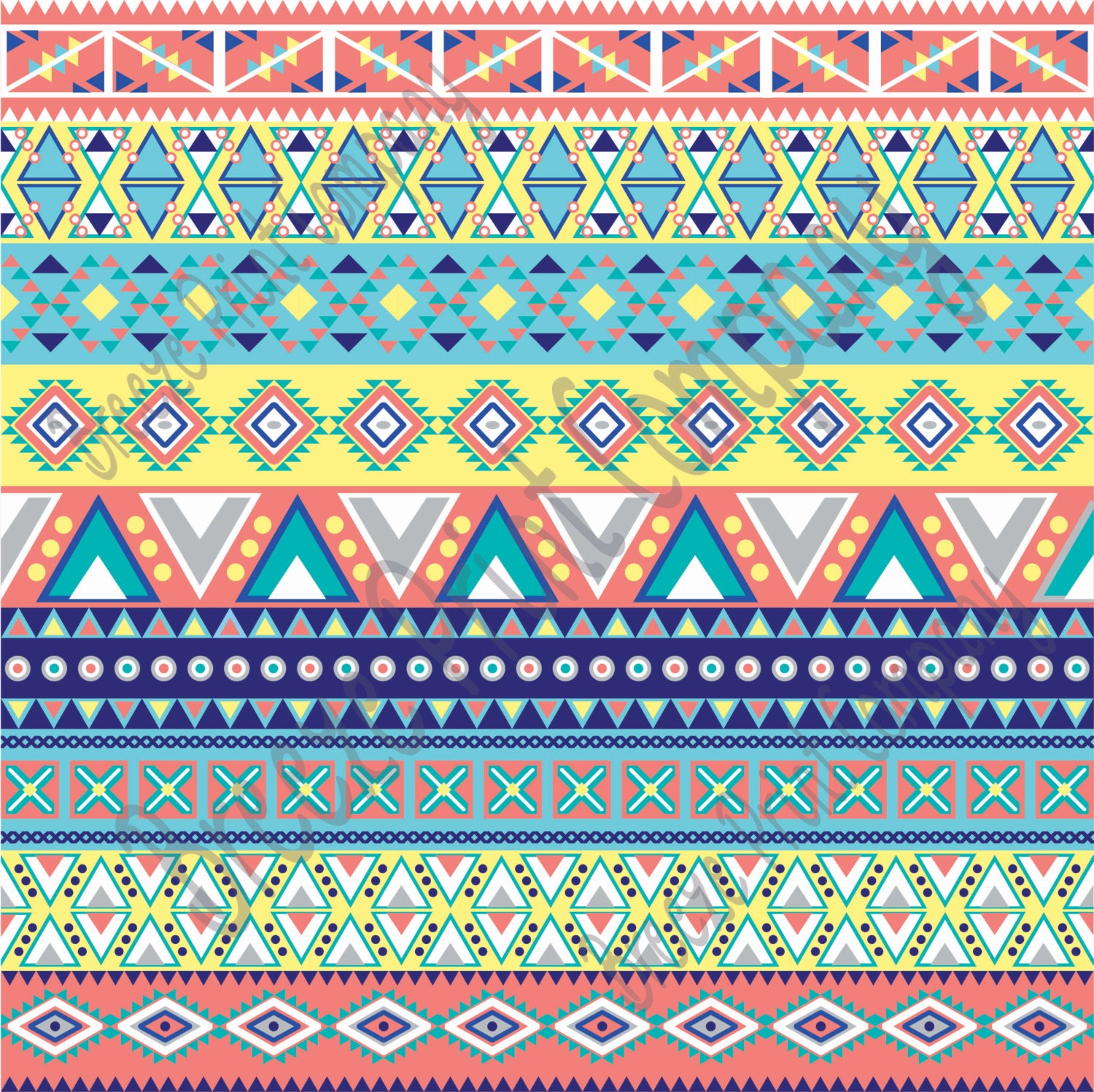 Aztec Tribal Pattern Craft Vinyl Coral Aqua Gray Yellow - Etsy