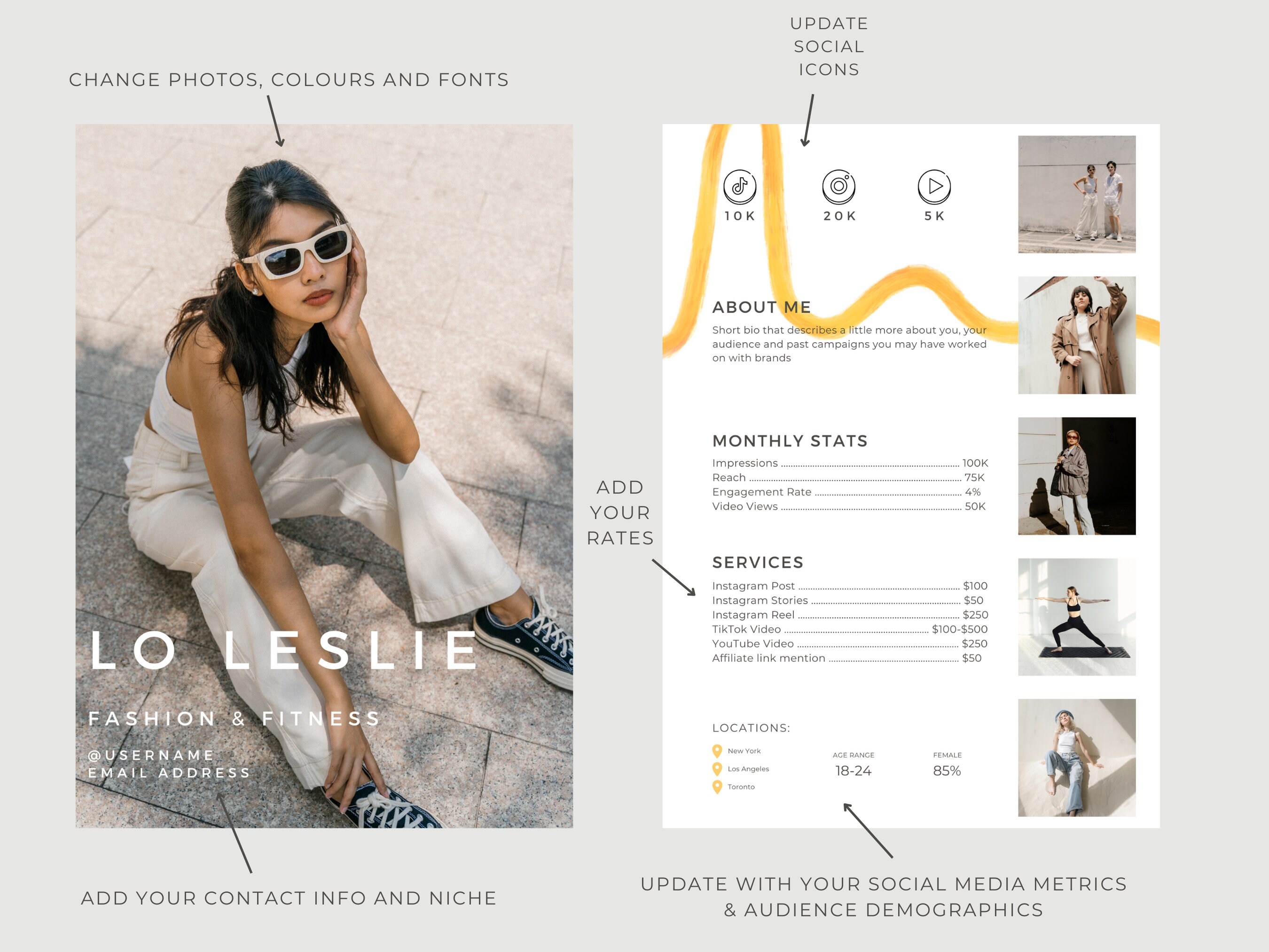 2 Page Influencer Media Kit & Rate Card | Social Media Kit for Content ...