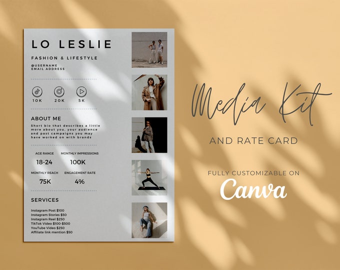 One Page Influencer Media Kit & Rate Card | Dark Mode - Etsy Canada