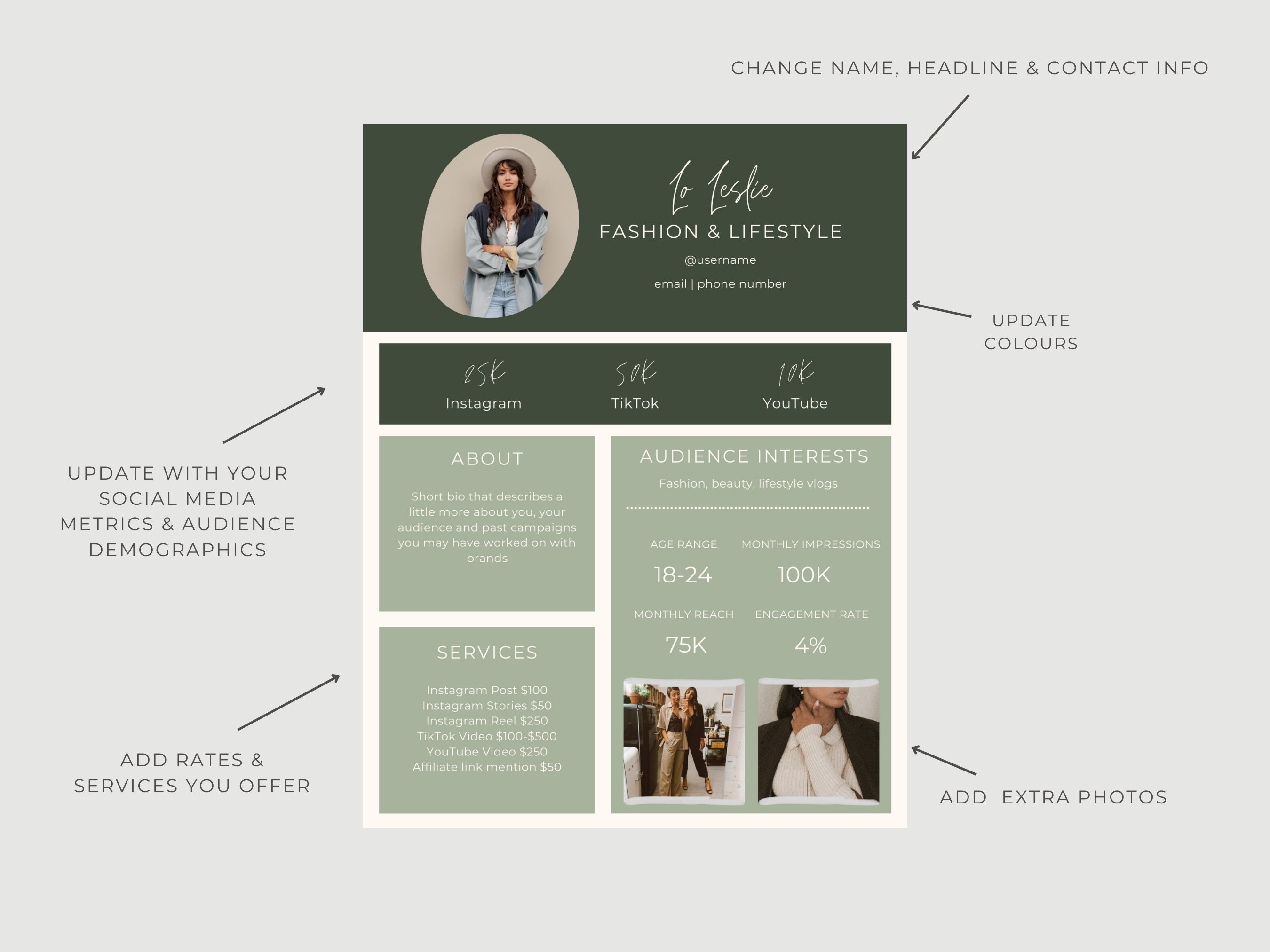 One Page Media Kit for Influencers Social Media Kit - Etsy