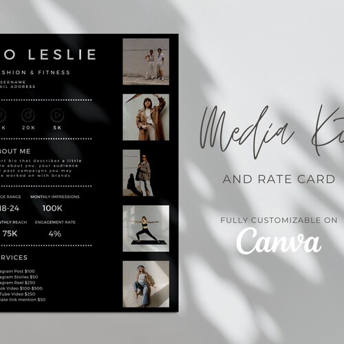 One Page Influencer Media Kit & Rate Card Dark Mode - Etsy