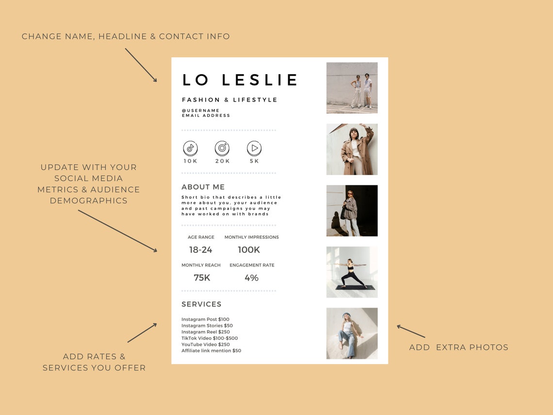 One Page Influencer Media Kit & Rate Card - Etsy