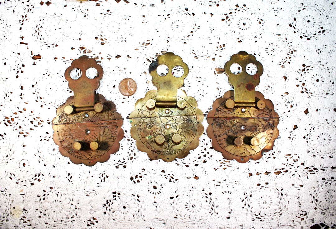 Vintage Asian Solid Brass Hardware Handles Latch for Trunk Box/antique ...