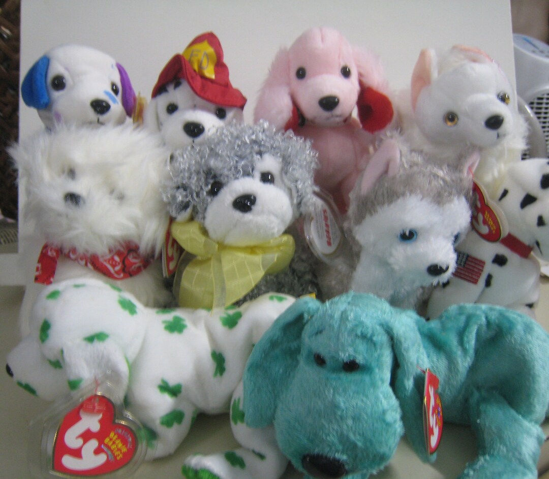 New Ty Beanie Baby Dogs 6-8 Diddley, Rescue FDNY, Juneau, Ramble ...