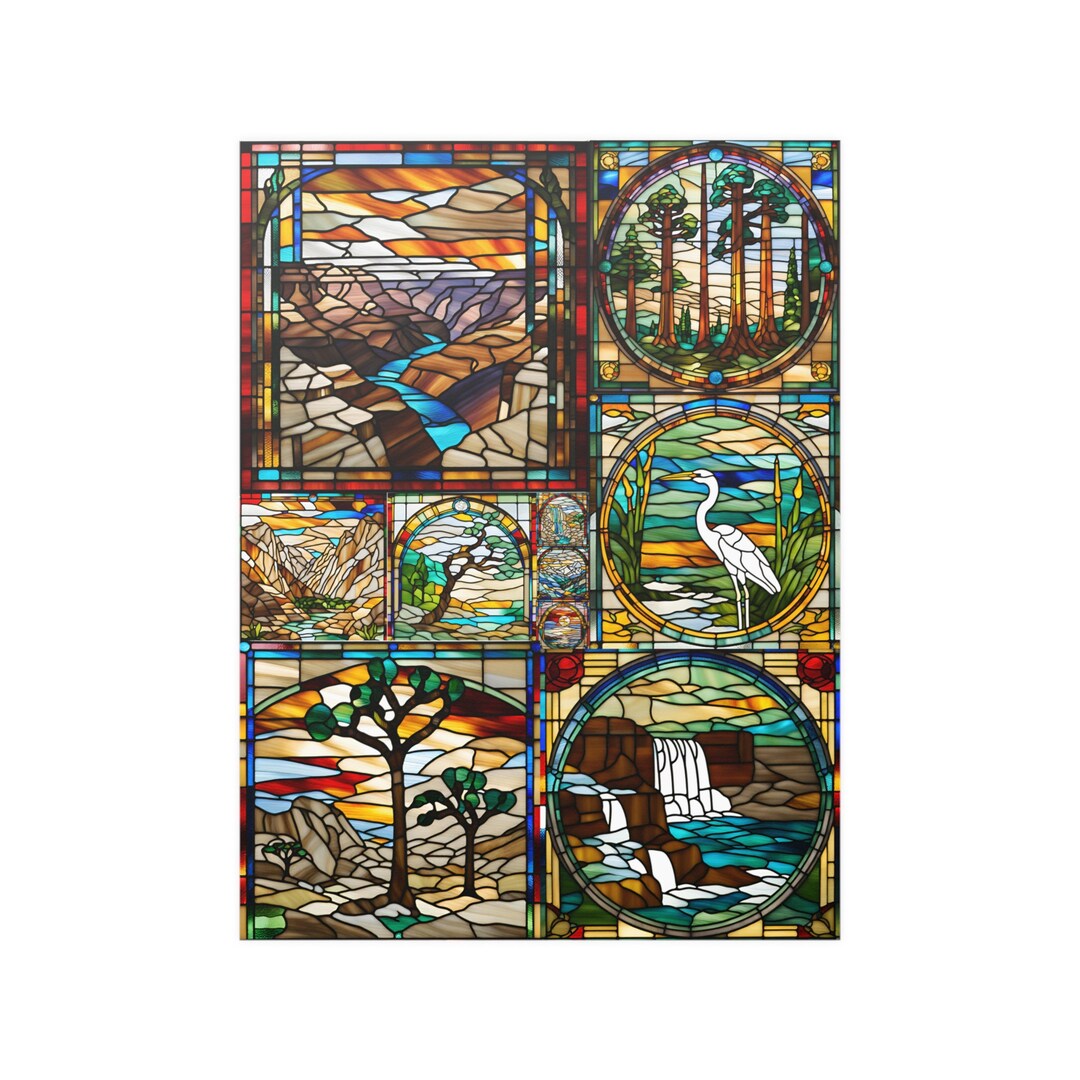 US National Parks Stained Glass Collage Poster - Etsy