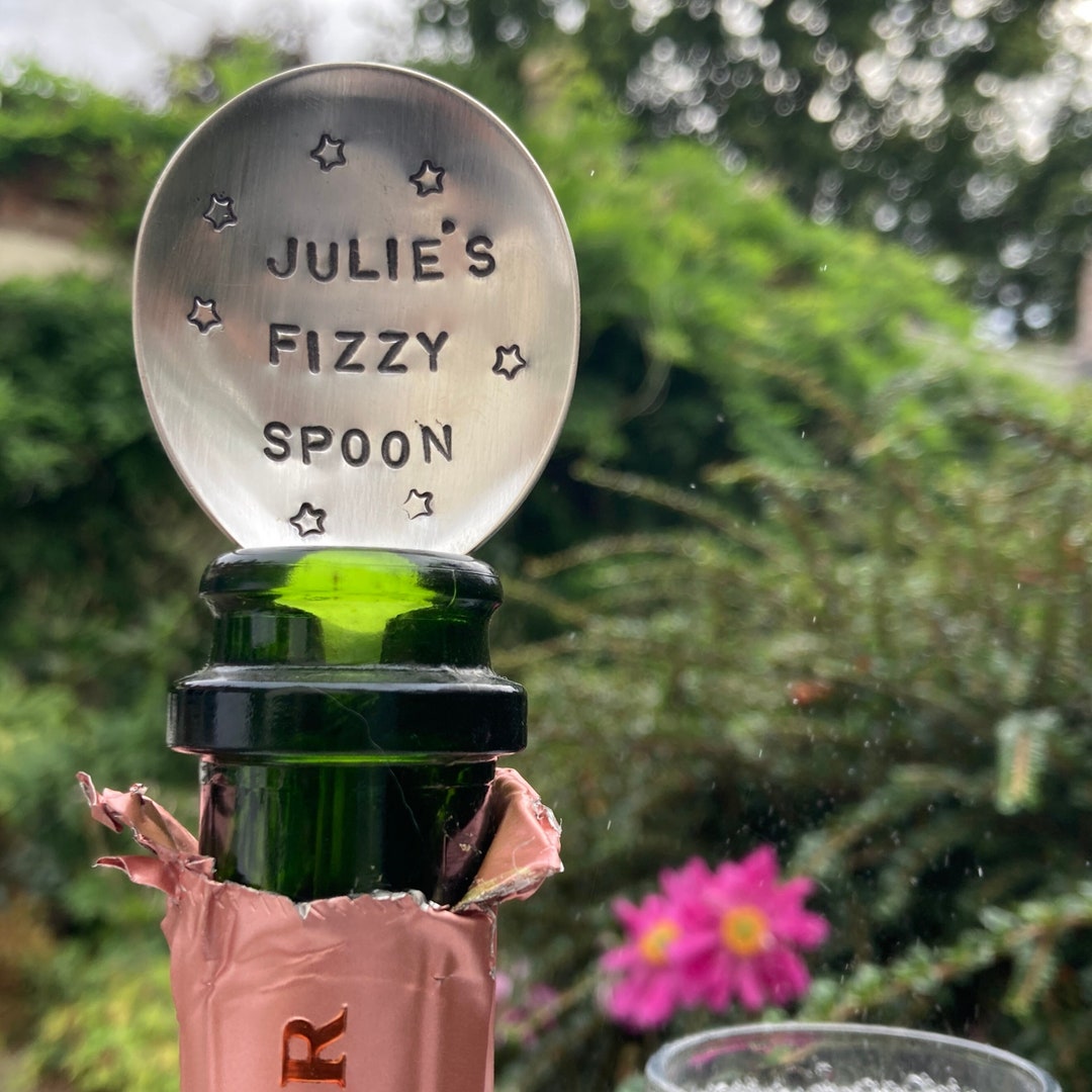 Personalized Champagne Spoon: Hand Stamped Silver Plated Bubbly Stopper ...