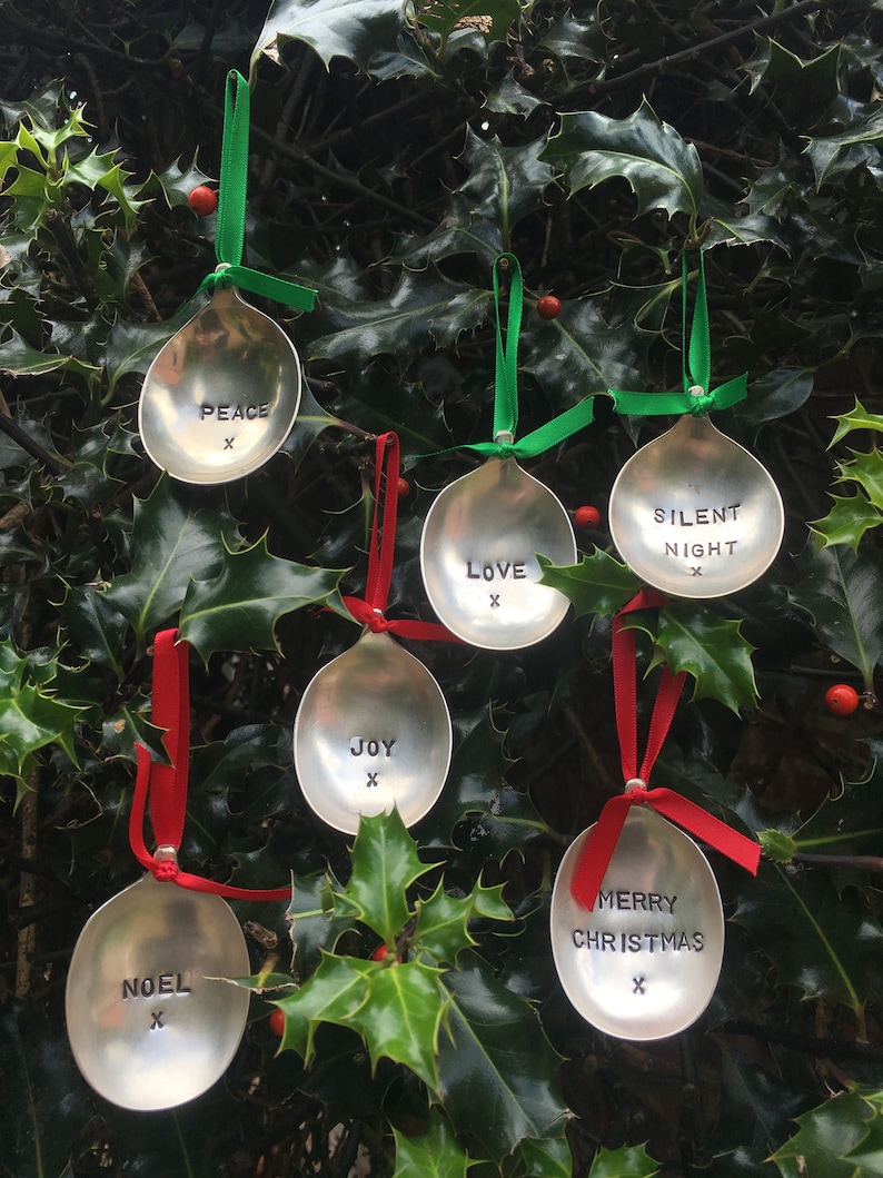 Handmade Vintage Spoon Christmas Ornament Set: Stamped Holiday Words - Etsy