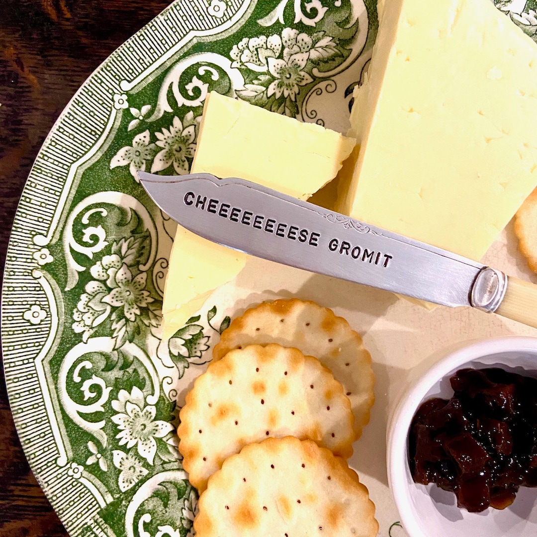 Cheese Gromit - Vintage Hand Stamped Silver Plated Fun Birthday or ...