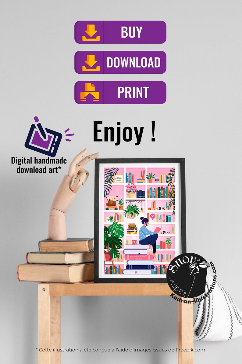 Girl Reading Poster in Front of Her Library, Addicted Reader Poster ...