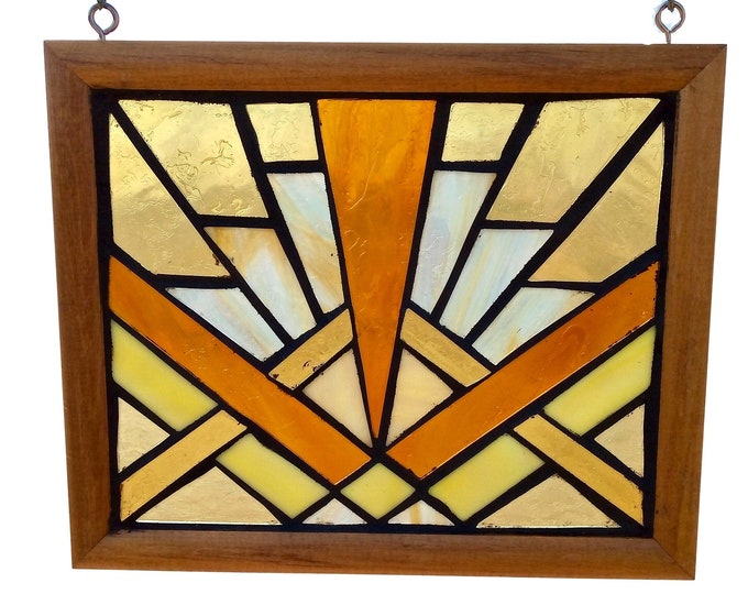 Yellow Art Deco Stained Glass Mosaic Panel Window Hanging, 1920s Style ...