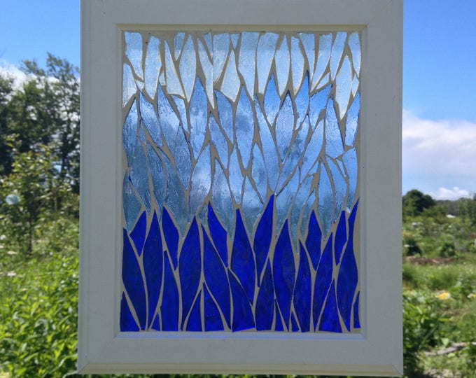 Blue Stained Glass Panel - Blue Ombre Stained Glass Mosaic Panel ...