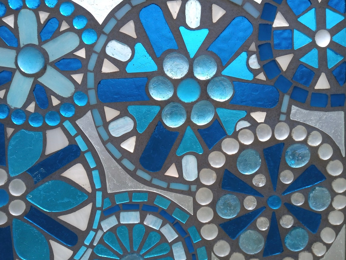 Turquoise Blue Stained Glass Mosaic Panel for Hanging in | Etsy