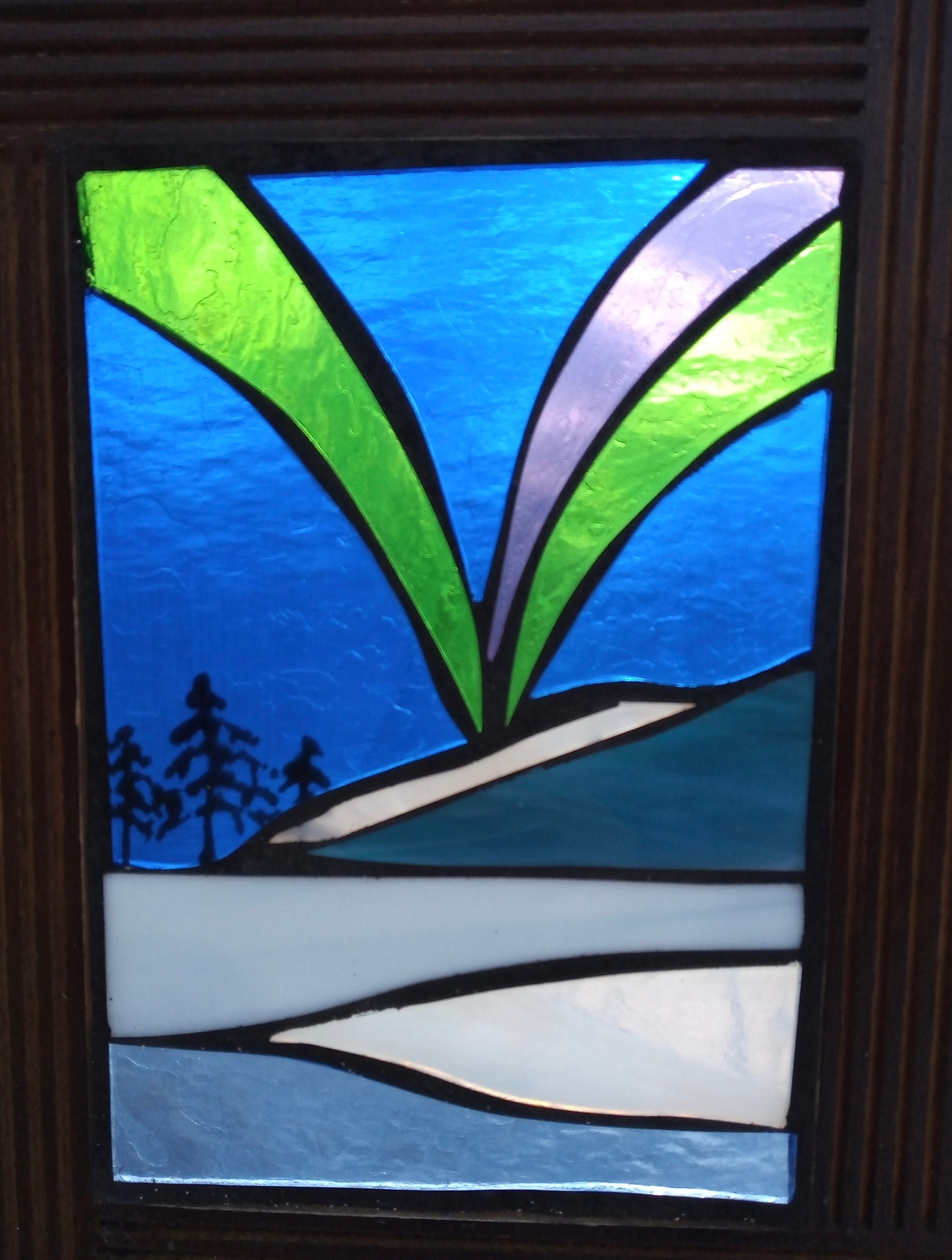 Northern Lights Winter Landscape Stained Glass Mosaic - Etsy