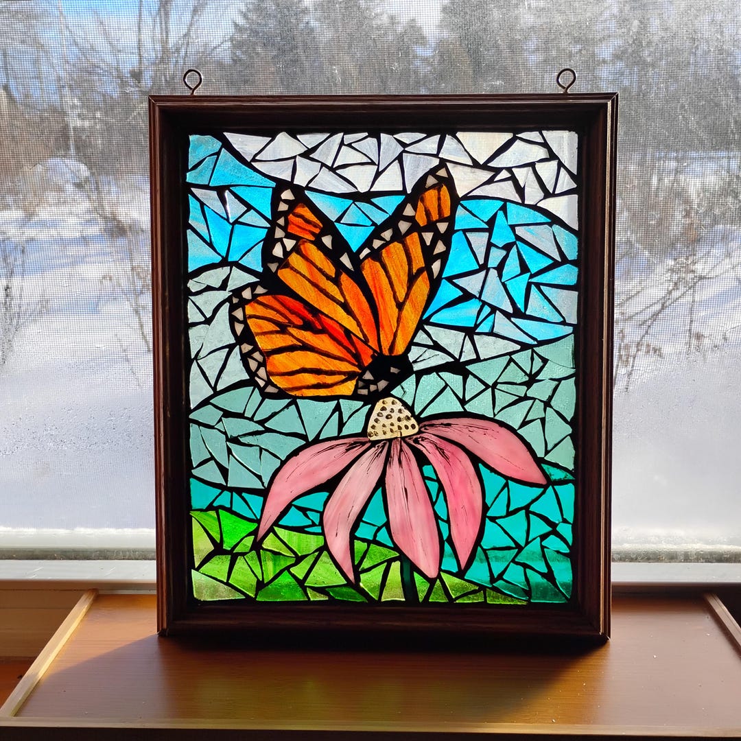 Monarch Butterfly Stained Glass Mosaic: Coneflower & Echinacea Garden ...