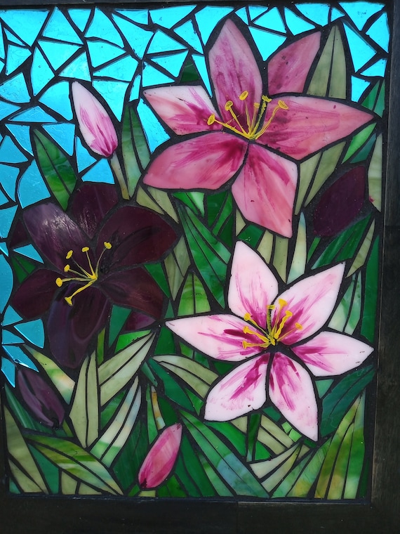 Art & Collectibles Glass Art Mosaic flowers Stained glass mosaic Lily ...