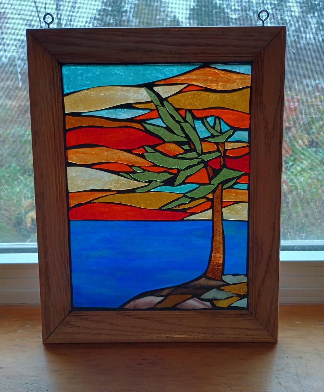 Windswept Pine Tree Stained Glass Mosaic: Artwork for Hanging in Window ...