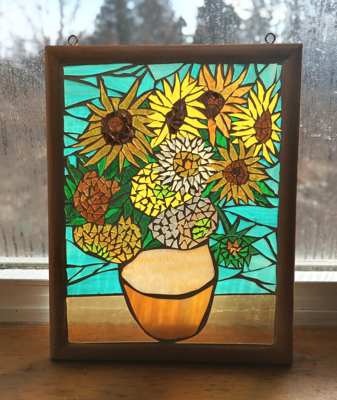 Van Gogh Sunflower Stained Glass Mosaic: Artwork for Hanging in a ...