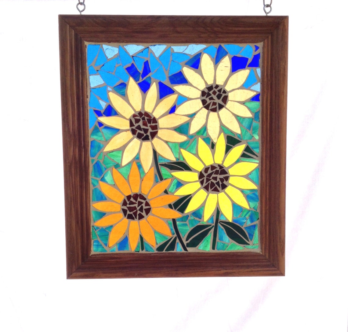 Sunflower Stained Glass Mosaic Panel for Window Yellow Daisy | Etsy