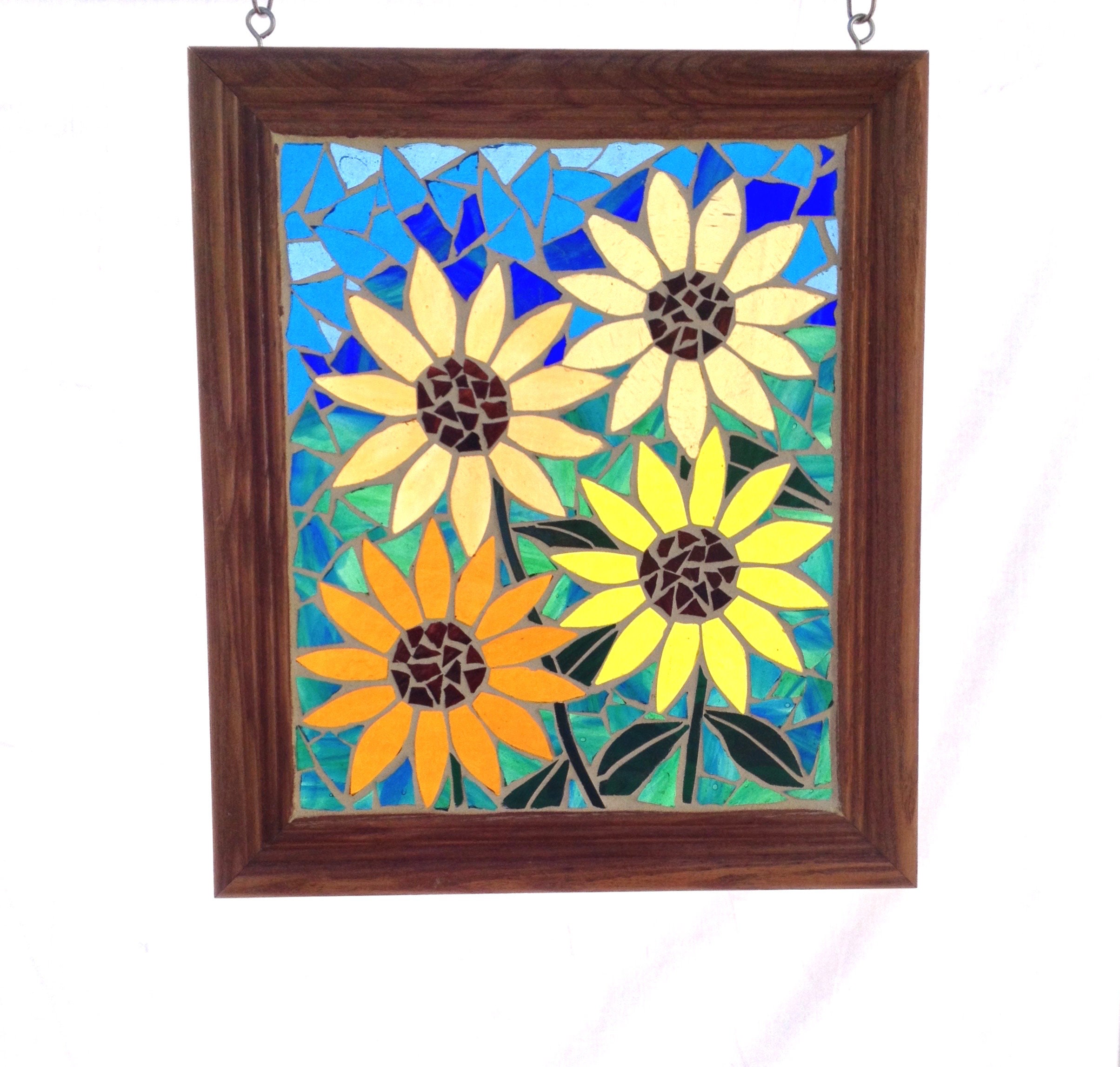 Sunflower Stained Glass Mosaic Panel For Window Etsy