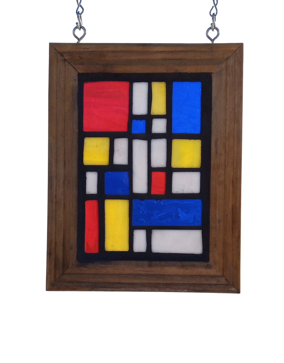 Piet Mondrian Style Stained Glass Mosaic Suncatcher, Color Block Window ...