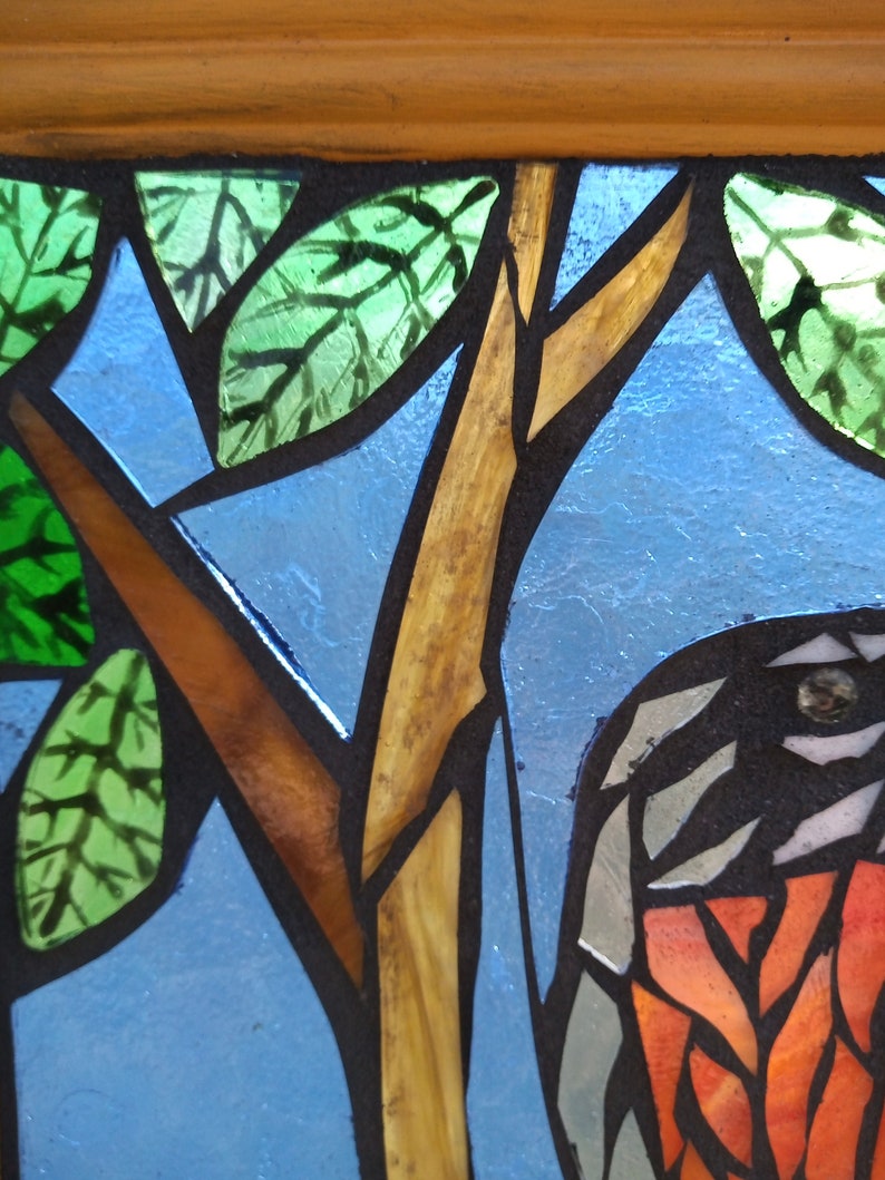 Robin Stained Glass Mosaic Panel for Hanging in Window Spring | Etsy